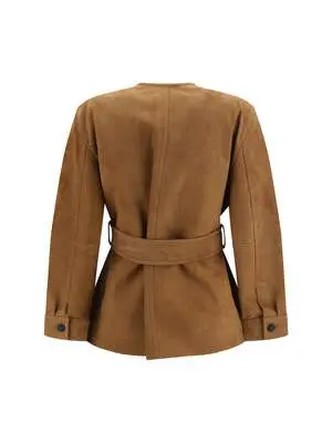 Max Mara Suede Leather Jacket With Belt - Brown