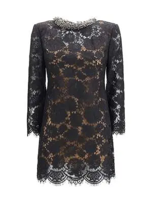 SELF-PORTRAIT Lace Long Sleeve Mini Dress - Black