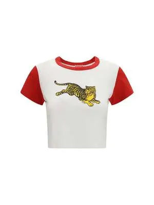 Kenzo Jumping Tiger Cropped Cotton T-shirt - White