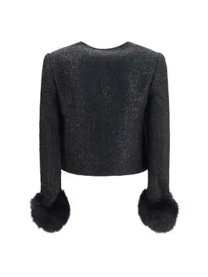 SELF-PORTRAIT Metallic Bouclé Jacket With Faux Fur Cuffs