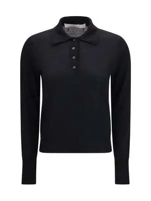 GOLDEN GOOSE Long Sleeve Merino Wool Polo - Black