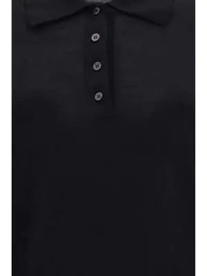 GOLDEN GOOSE Long Sleeve Merino Wool Polo - Black