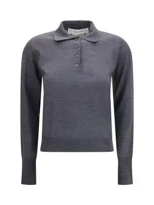 GOLDEN GOOSE Long Sleeve Merino Wool Polo - Gray