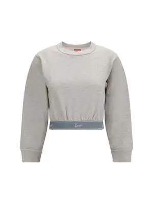 Kenzo Cropped Crewneck Sweatshirt With Embroidered Logo - Gray