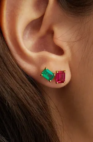 AURATE Emerald-cut Gemstone Solitaire Stud Earrings In Gold Vermeil