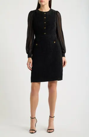 Eliza J Long Sleeve Mixed Media Sheath Dress