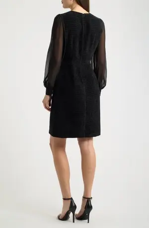 Eliza J Long Sleeve Mixed Media Sheath Dress