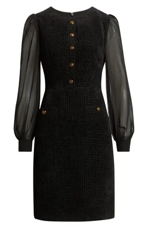 Eliza J Long Sleeve Mixed Media Sheath Dress