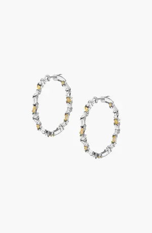 AURATE Lab Grown Sapphire And Mixed Shape Hoop Earrings - Sterling Silver