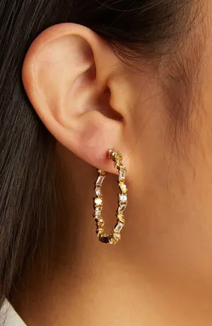 AURATE Lab Grown Sapphire And Mixed Shape Hoop Earrings