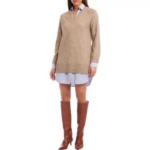 Fifteen Twenty Carrie Mixed Media Mini Dress - Wheat