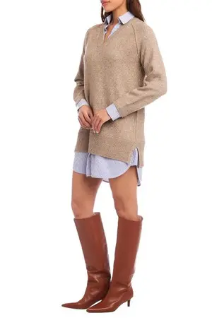 Fifteen Twenty Carrie Mixed Media Mini Dress - Wheat