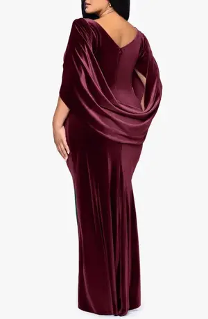 Betsy & Adam Drape Back Velvet Gown