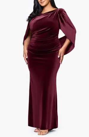 Betsy & Adam Drape Back Velvet Gown