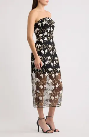 Sam Edelman Metallic Embroidered Strapless Gown