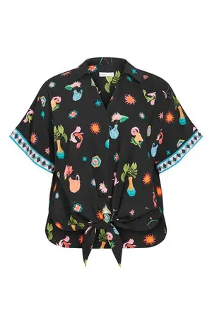 City Chic Selena Print Tie Front Top