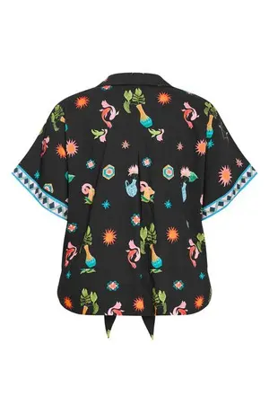 City Chic Selena Print Tie Front Top