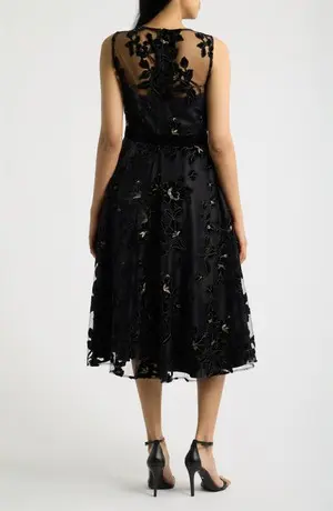 Eliza J Floral Appliqué V-neck Sleeveless Party Dress