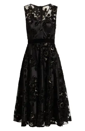 Eliza J Floral Appliqué V-neck Sleeveless Party Dress