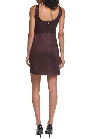 Karl Lagerfeld Paris Sleeveless Faux Suede Sheath Dress With Button Detail