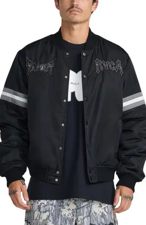 Rvca X Tapout Embroidered Satin Bomber Jacket