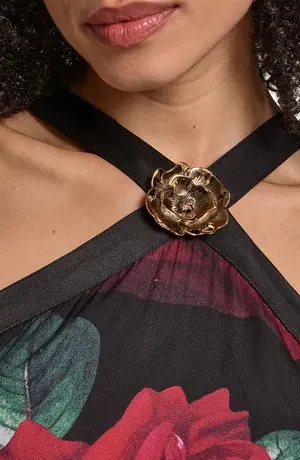 Karl Lagerfeld Paris Floral Halter Neck Tiered Gown