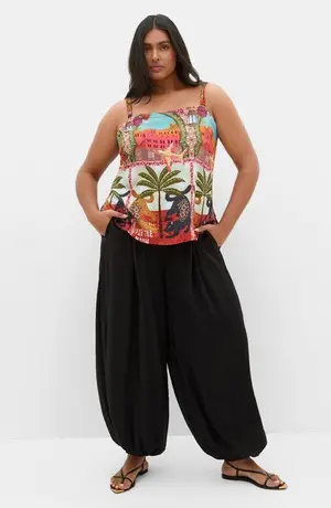 City Chic Capri Print Cami With Square Neck And Adjustable Straps