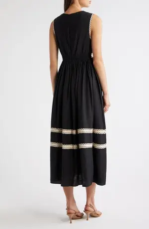 Moon River Rickrack Sleeveless V-neck Midi Dress