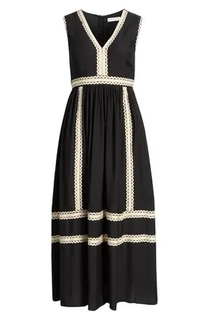 Moon River Rickrack Sleeveless V-neck Midi Dress