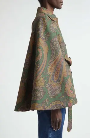 Etro Belted Paisley Gabardine Cape