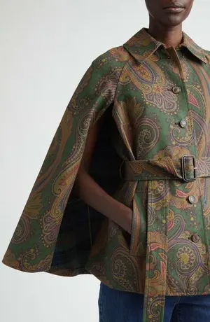 Etro Belted Paisley Gabardine Cape