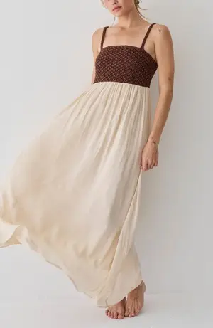 CRESCENT Basket Weave Mixed Media Maxi Dress