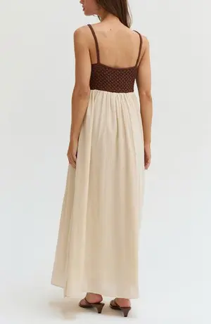 CRESCENT Basket Weave Mixed Media Maxi Dress