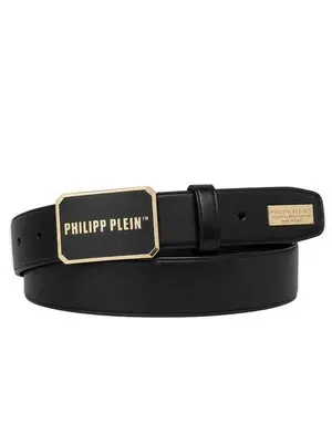 Philipp Plein Logo Plaque Leather Belt - Black/lightgold