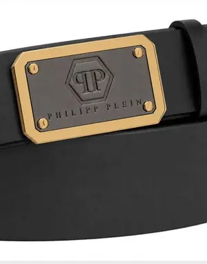Philipp Plein Hexagon Logo Leather Belt - Black/lightgold