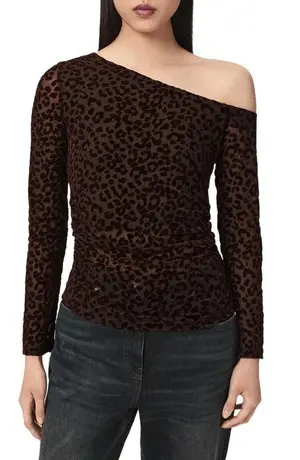 ALLSAINTS Mimi Off The Shoulder Leopard Print Top