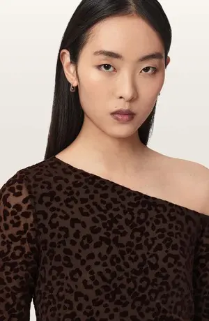 ALLSAINTS Mimi Off The Shoulder Leopard Print Top