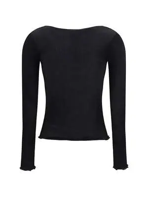 Saint Laurent Cassandre V Neck Ribbed Silk Top