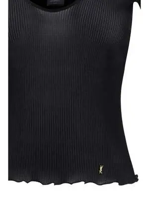 Saint Laurent Cassandre V Neck Ribbed Silk Top