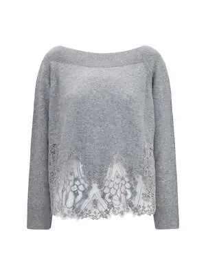 ERMANO SCERVINO Ermanno Scervino Boat Neck Lace Sweater - Gray