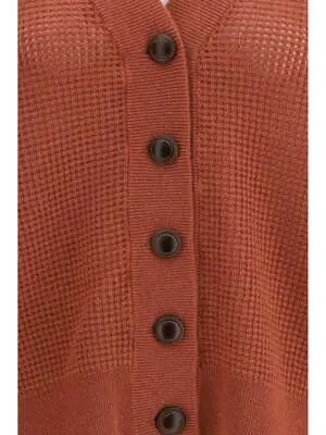 Brunello Cucinelli Cashmere Mesh-knit V-neck Cardigan - Orange
