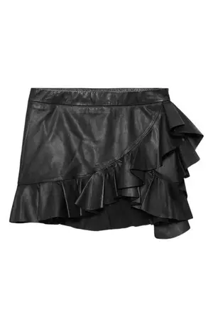 ALLSAINTS Luana Lea Ruffled Leather Miniskirt - Black