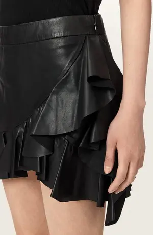 ALLSAINTS Luana Lea Ruffled Leather Miniskirt