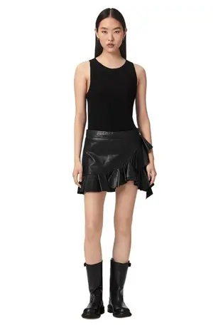 ALLSAINTS Luana Lea Ruffled Leather Miniskirt