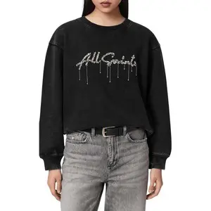 ALLSAINTS Crystal & Chain Embellished Sweatshirt - Washed Black