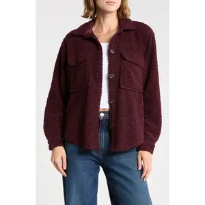BEACHLUNCHLOUNGE Tory Boxy Crop Faux Shearling Shirt Jacket - Aged Bordeaux