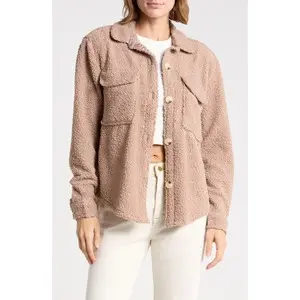 BEACHLUNCHLOUNGE Tory Boxy Crop Faux Shearling Shirt Jacket - Camel