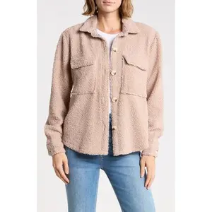 BEACHLUNCHLOUNGE Tory Boxy Crop Faux Shearling Shirt Jacket - Stepping Stone