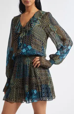 Ramy Brook Astrid Print Ruffle Long Sleeve Minidress