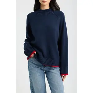 Rag & Bone Hazel Roll Neck Cotton & Wool Sweater - Navy